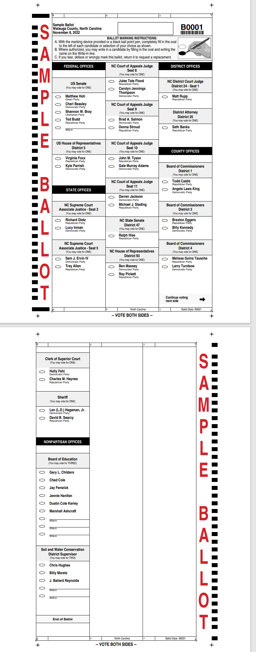 Sample Watauga County 2022 Ballot - Blowing Rock Civic Association